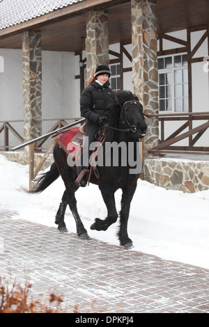 Horse and rider on a walk. Jockey and horse on hippodrome in Kyiv ...