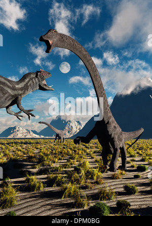 Diplodocus & Allosaurus Confrontation Stock Photo - Alamy