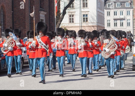 Danish military band marching on streets of Copenhagen Denmark ...
