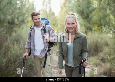 Couple exploring woods Stock Photo - Alamy
