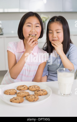 Milk glass and biscuit cookies with kitchen cloth on light background ...