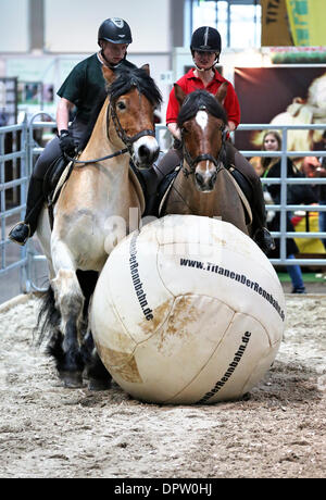 Leipzig, Germany. 16th Jan, 2014. Draft horses play horse soccer at the ...