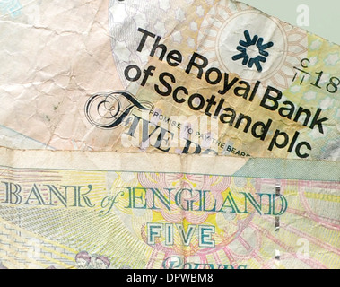 English and Scottish five pound note currency introduced in 2016 Stock ...