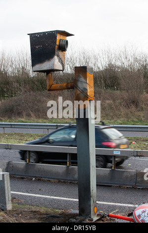 Vandalised speed camera on the A3 in Hampshire UK Stock Photo - Alamy