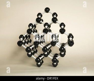 Model of diamond showing the tetrahedral arrangement of carbon atoms ...