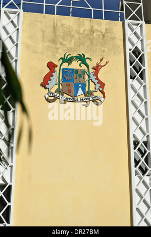 Mauritius emblem on the side of a Government building, Port Louis ...