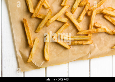 Top view french fries paper with salt copy space. Resolution and high ...