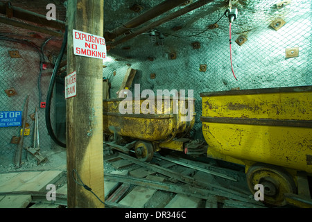 Tracks and mining cars, underground "mine" exhibit, New Mexico Mining ...