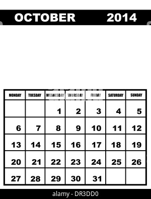 Blank Calendar of October, 2014 Stock Photo - Alamy