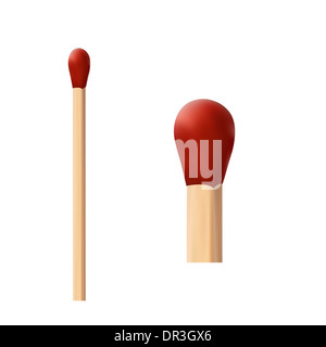 two wooden matches with red wick macro on a white background Stock ...