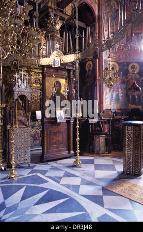 The interior of the Katholikon (main church) of the monastery Nea Moni ...