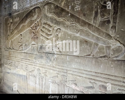 Egypt, Dendera temple, in a crypt, strange scene called "light bulb ...
