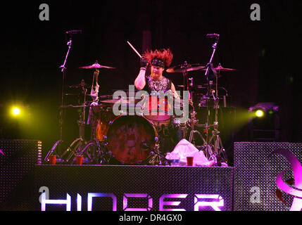 Cody Hanson of Hinder, performs on stage at the Molson Amphitheatre in ...