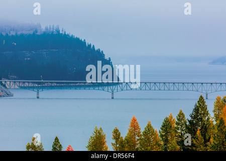 Bridge spanning river, Koocanusa Bridge, Rexford, Montana, United ...