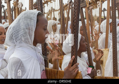 Addis Ababa - Jan 19: Clergy accompany the singing and chanting of ...