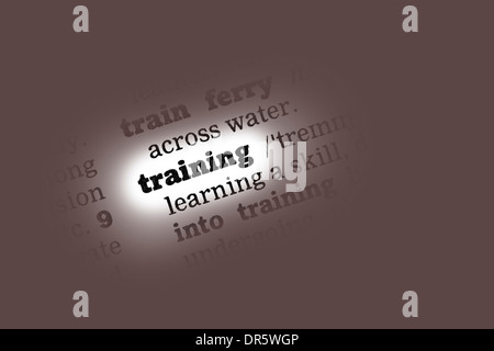 Training Dictionary Definition closeup black and white Stock Photo - Alamy