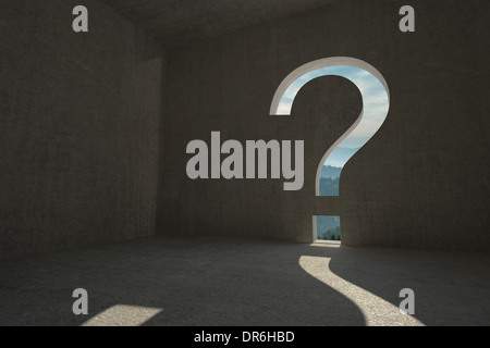 Question mark door in dark room Stock Photo - Alamy