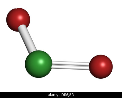 Chlorine dioxide (ClO2) molecule. Used in pulp bleaching and for ...