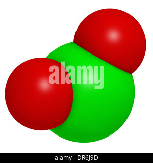 Chlorine dioxide (ClO2) molecule. Used in pulp bleaching and for ...