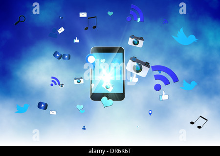 Floating smartphone application icons Stock Photo - Alamy