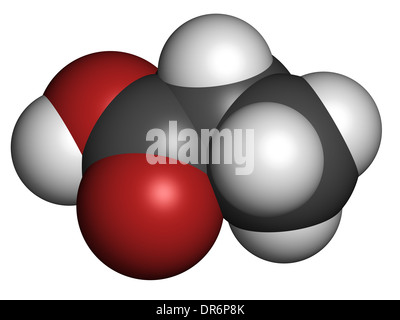 Propionic acid (propanoic acid) molecule. Used as preservative in food ...