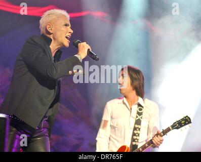 Marie Fredriksson and Per Gessle of Roxette performs on stage during ...