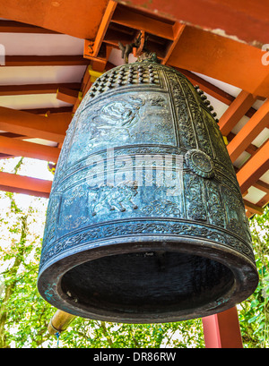 Large brass bell in a Japanese Shinto temple in Sendai, Japan called ...