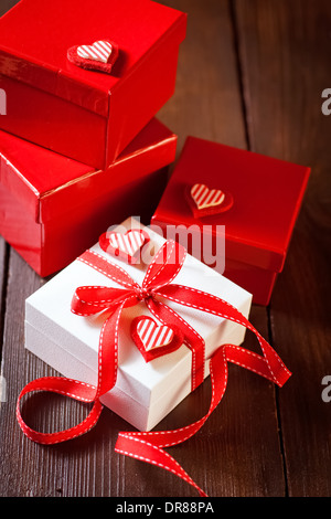 box for present and hearts on the wooden table Stock Photo - Alamy