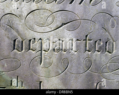 Old gravestones with ornate engraved cursive lettering, St Mary's ...