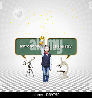 A man is standing in front of the trophy Stock Photo - Alamy