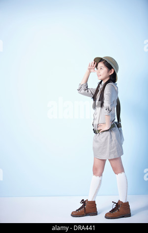a girl dressed as an explorer Stock Photo - Alamy