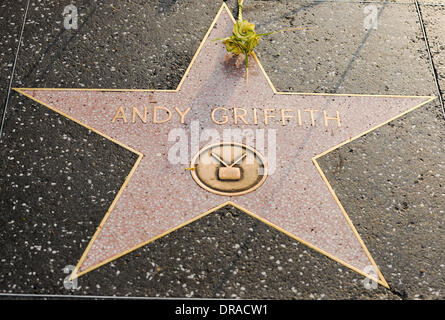 Tributes to the late Andy Griffith, left on his star on the Hollywood ...