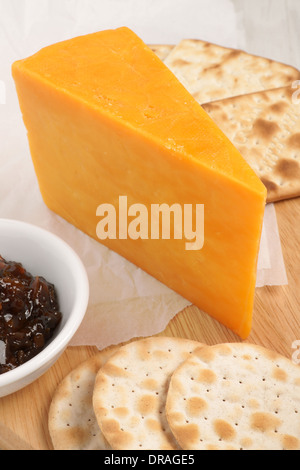 Red Leicester a traditional British cheese with crackers and pickle ...