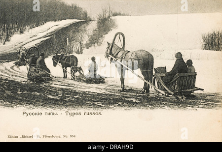 Horse-drawn sleds in Russia Stock Photo - Alamy