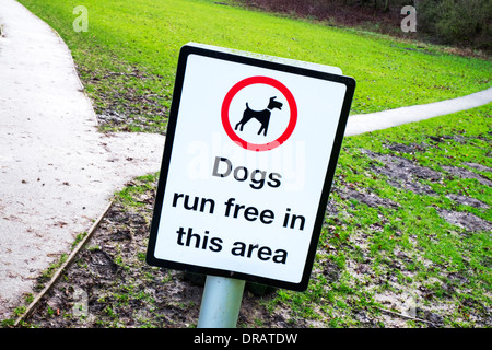 Sign dogs run free in this area warning park safety notice dog walking ...