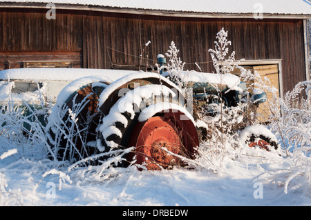 snow covered old tractor, Finland, Lapland Stock Photo - Alamy