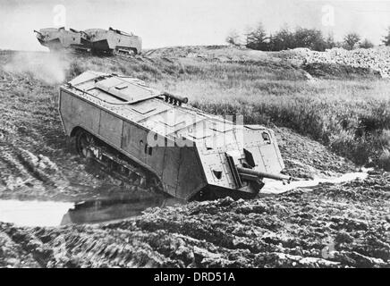 World War 1 Tanks. French Saint-Chamond tank in the field. Powerfully ...