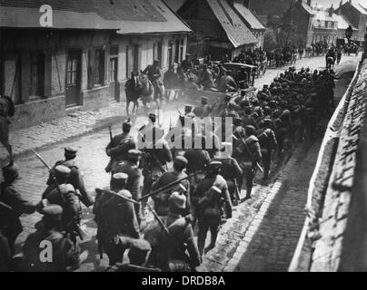 World War 1. German soldiers marching toward Albert, France during ...