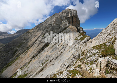 The Latemar mountain massif. The peaks of Schenon and Cimon del Latemar ...