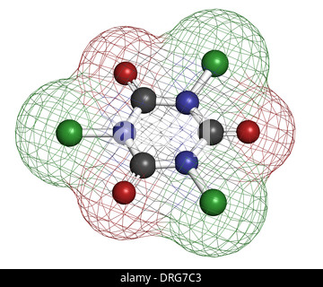 Trichloroisocyanuric acid (TCCA) molecule. Used as swimming pool ...