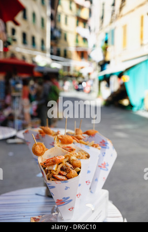 Close Up of Fried Shrimp and Calamari Filled Cones, Riomaggiore ...