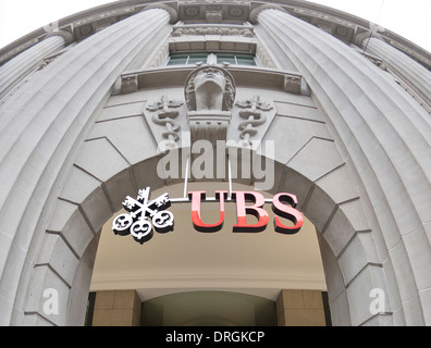 Entrance of UBS, Switzerland's largest bank, on Bahnhofstrsse in Zurich ...