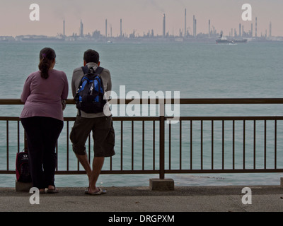 Views of oil refinery at Jurong island and harbour from Labrador nature ...