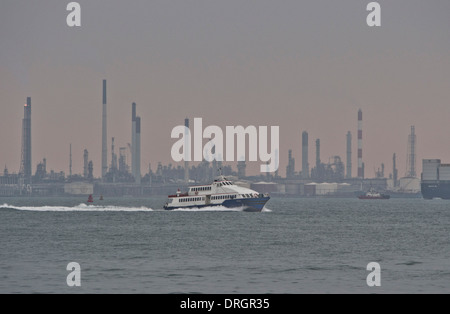 Views of oil refinery at Jurong island and harbour from Labrador nature ...