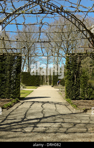 View of herbaceous borders with spring planting in the gardens designed ...