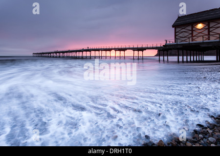 Dawn in Saltburn at High Tide, England Stock Photo - Alamy