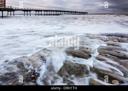 Dawn in Saltburn at High Tide, England Stock Photo - Alamy
