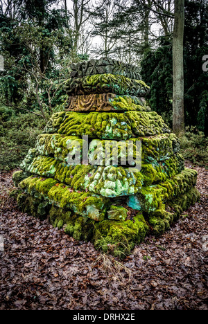 Moss covered Aztec Pyramid in the woods at Castle Howard, North ...