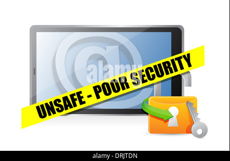unsafe poor security technology concept illustration design over white ...