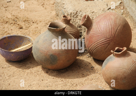 Traditional earthenware pottery on sale in the market in Northern Ghana ...